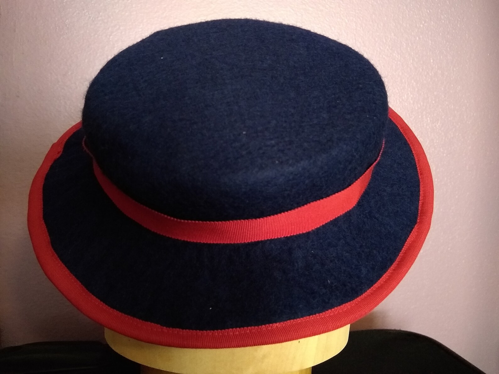 Handmade Navy Wool Felt Boater Hat: 1930s Red Ribbon Sailor Style - Etsy