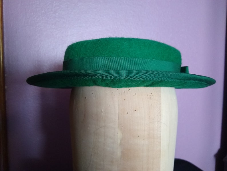 Emerald Green Wool Felt Boater Hat: Vintage Inspired Handmade Sailor ...
