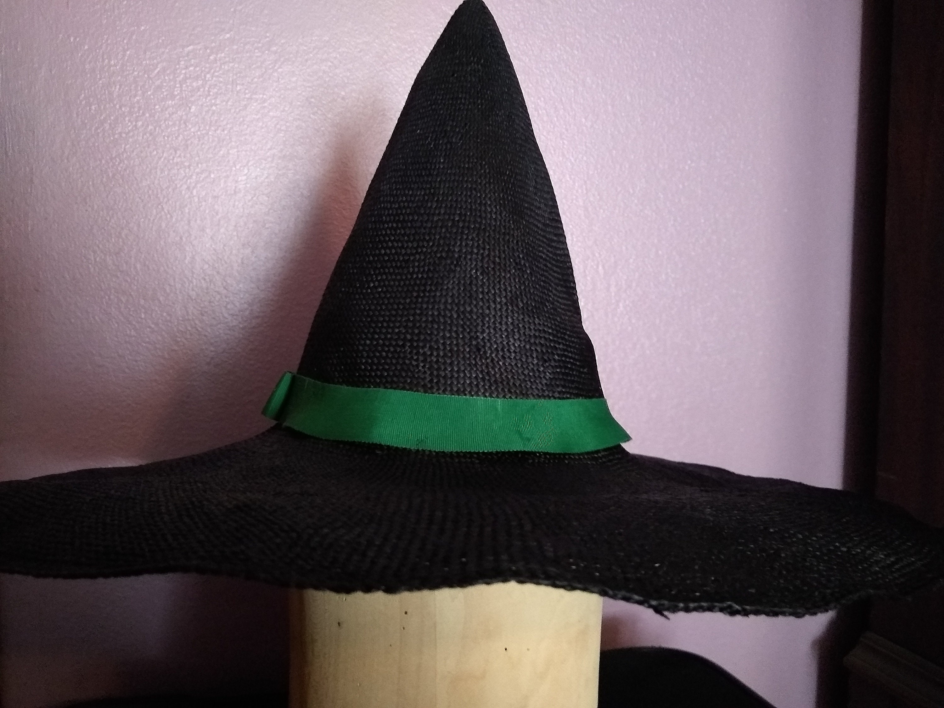 Navy Blue Handmade Blocked Straw Witch Hat With Vintage Green Ribbon - Etsy