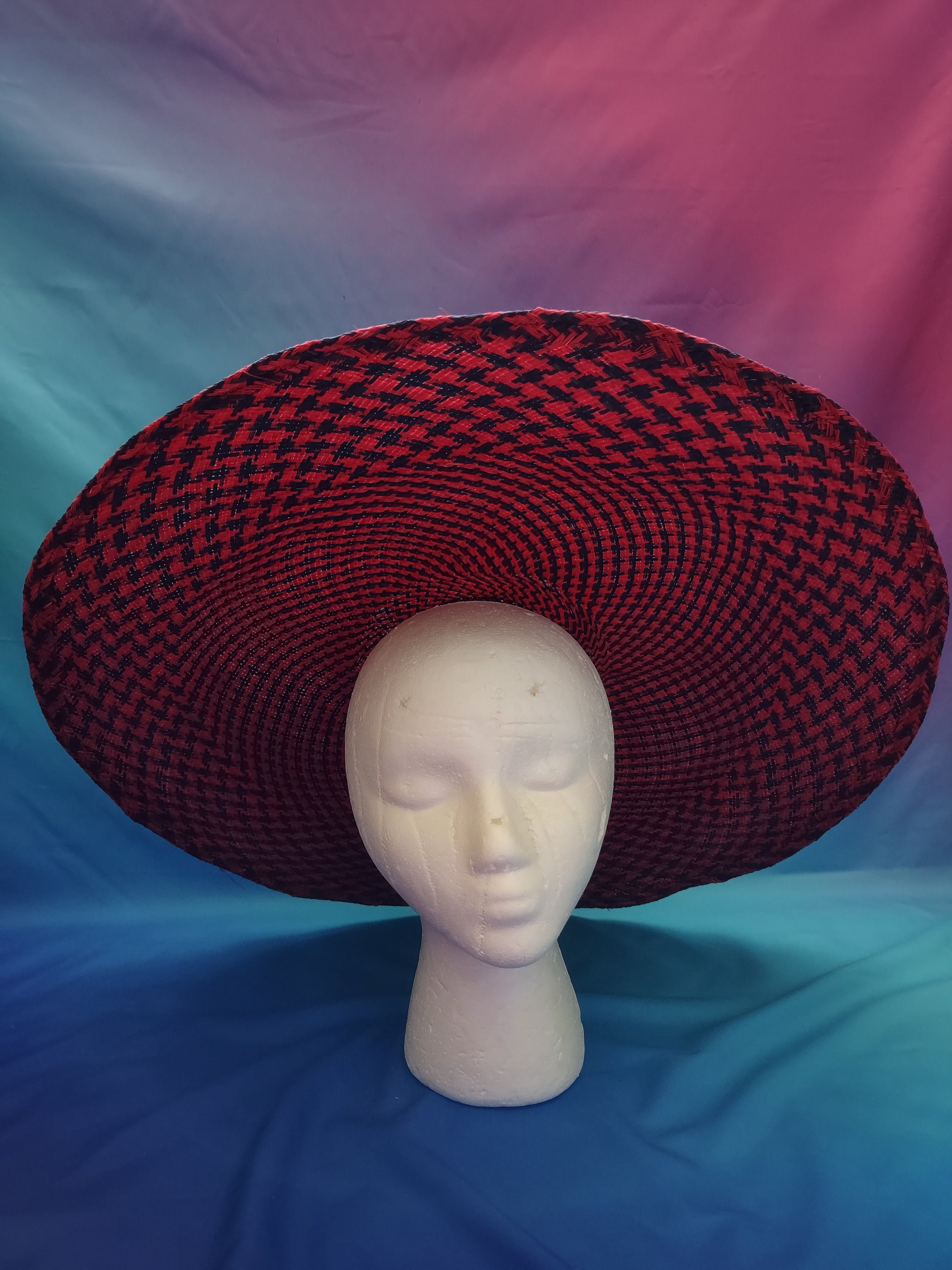 Handmade Ladies' Women's Red and Black Very Large Brimmed Straw Tilt ...