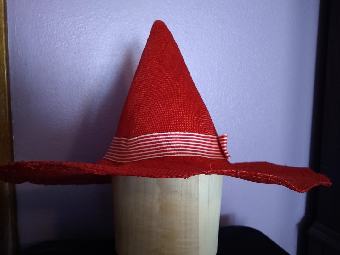Cherry Scarlet Red Handmade Blocked Straw Witch Hat With Vintage Red ...