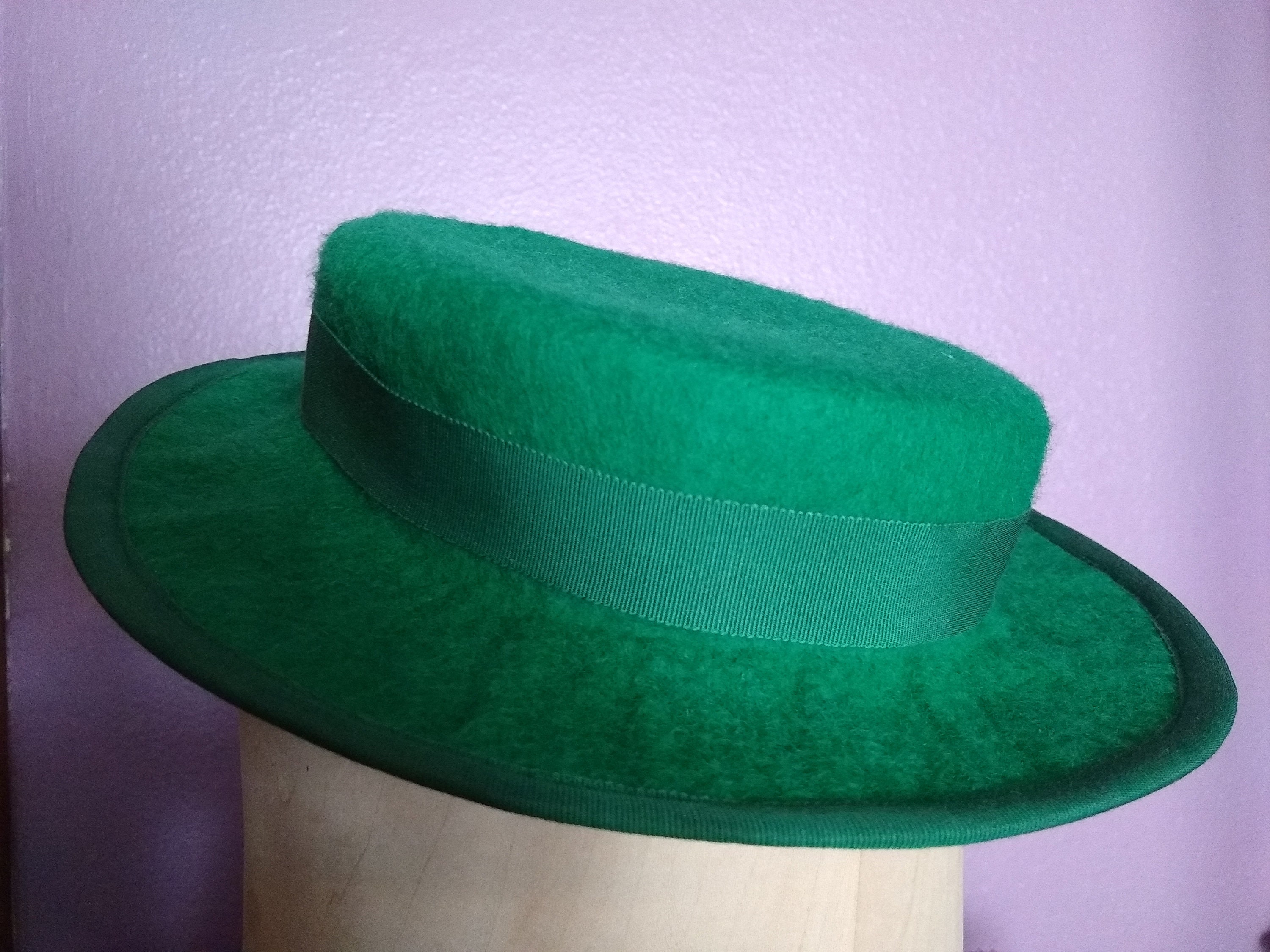 Emerald Green Wool Felt Boater Hat: Vintage Inspired Handmade Sailor ...