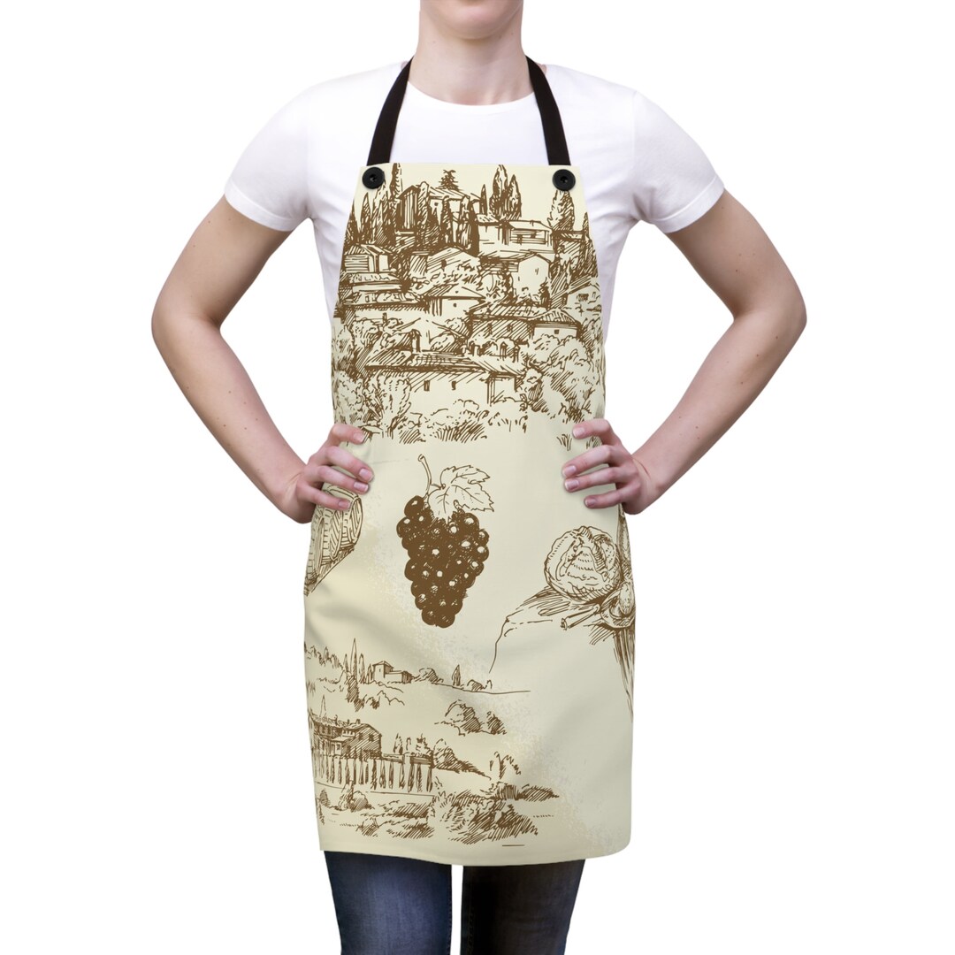 Tuscany Italy Apron, OOAK Design Rustic Village Apron, Grape Wine Apron ...