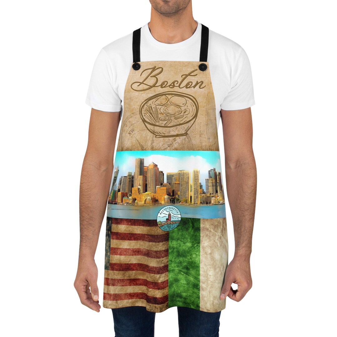Boston MA Apron AOP, OOAK Boston Charles River Clam Chowder Irish U.S ...