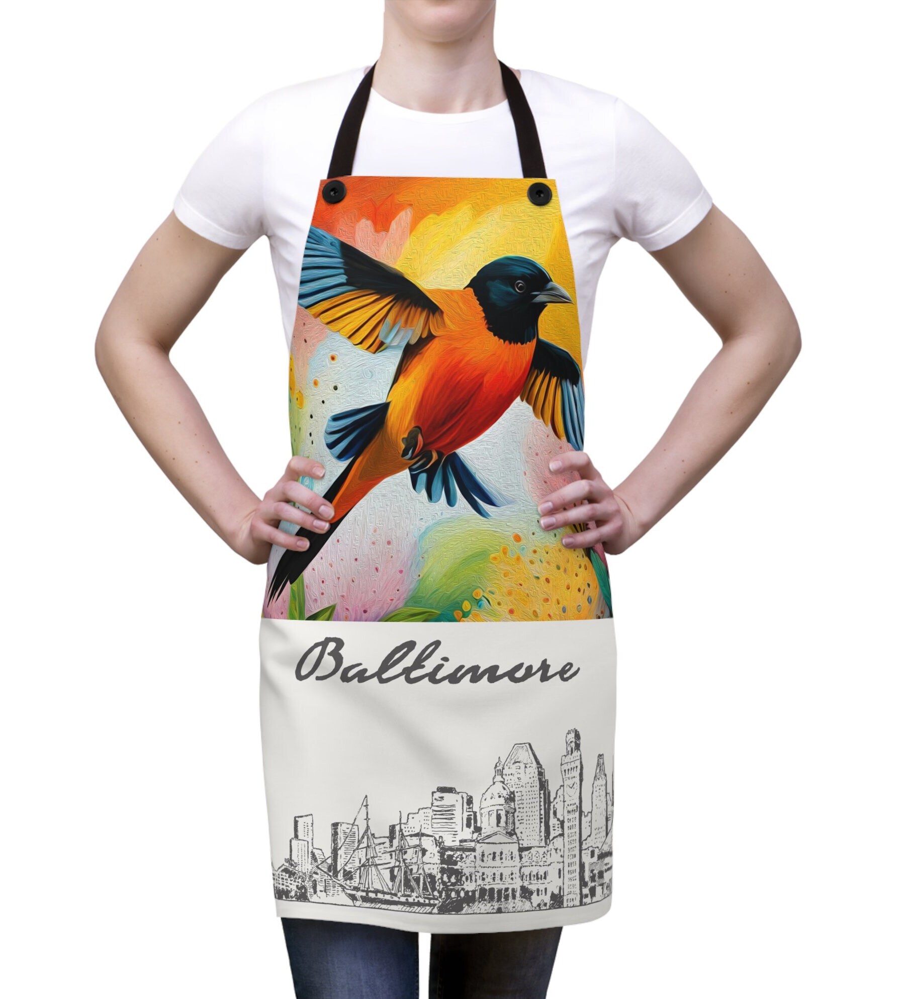 Baltimore Maryland Apron AOP, OOAK Baltimore Skyline Oriole Apron ...
