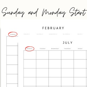 Undated Monthly Calendar Printable Sun Mon Start Perpetual Calendar ...