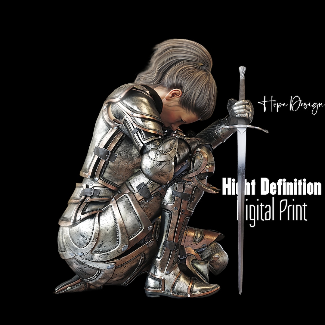Female Personalized Quotation Armor of God Praying Kneeling Knight Over ...