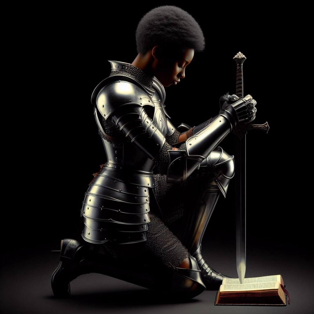 Armor of God – Knight Praying Over Bible, Ephesians 6:10, Christian Art ...