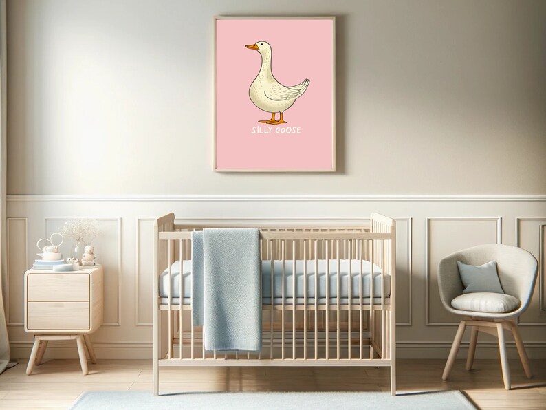 Silly Goose Art Print, Nursery Wall Decoration, Girls Room, Digital ...