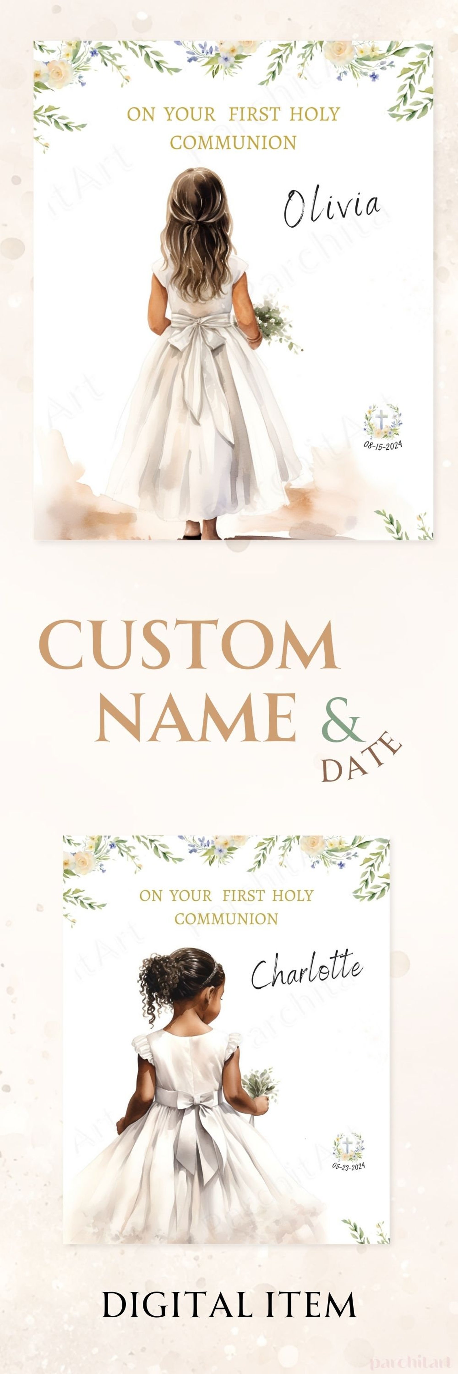 Personalized First Holy Communion Card for Granddaughter Printable Gift ...