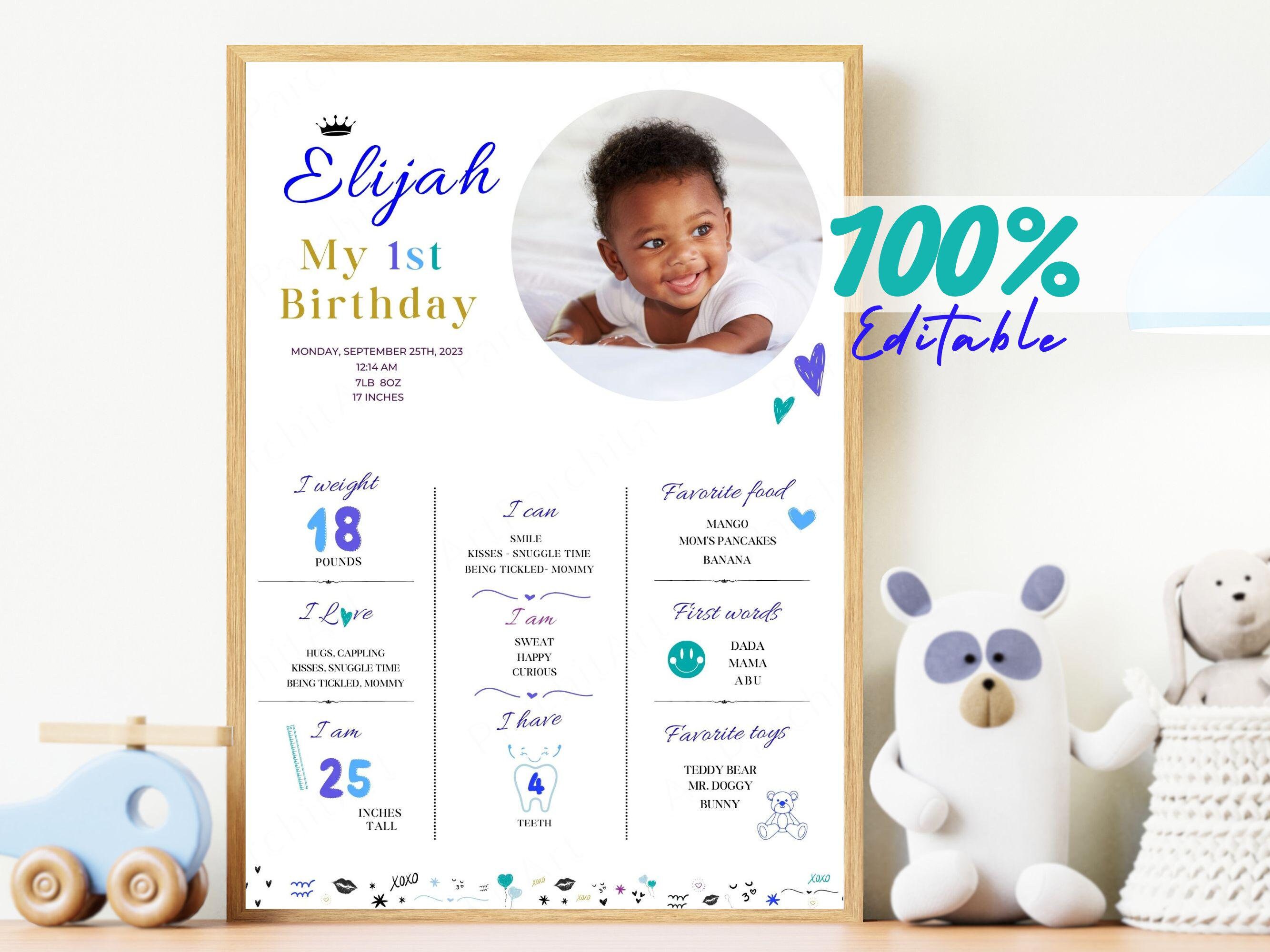 Baby Milestone Board First Birthday for Boy Editable Template Modern ...