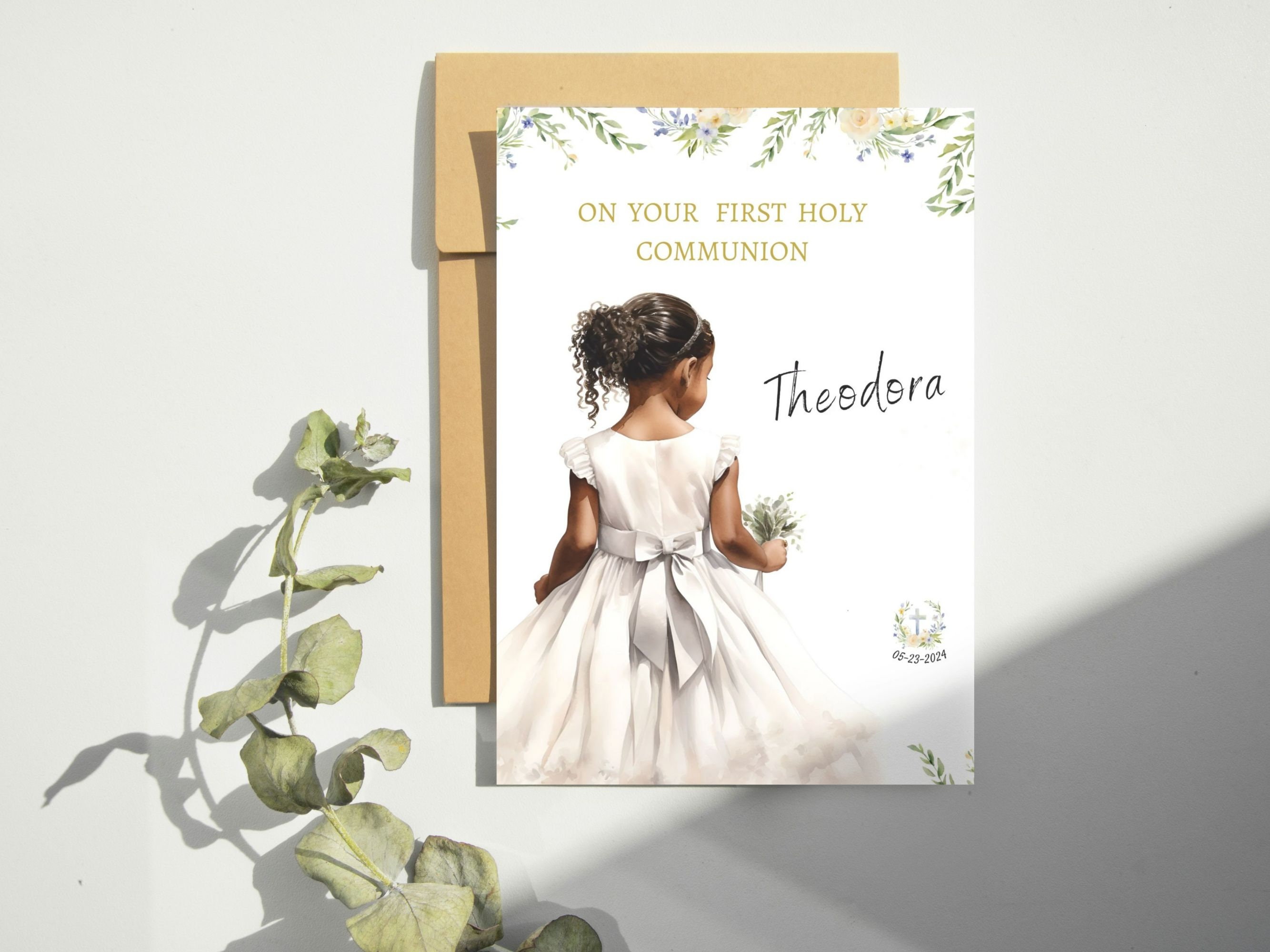 Personalized First Holy Communion Card for Granddaughter Printable Gift for Girl Custom 1st Holy ...
