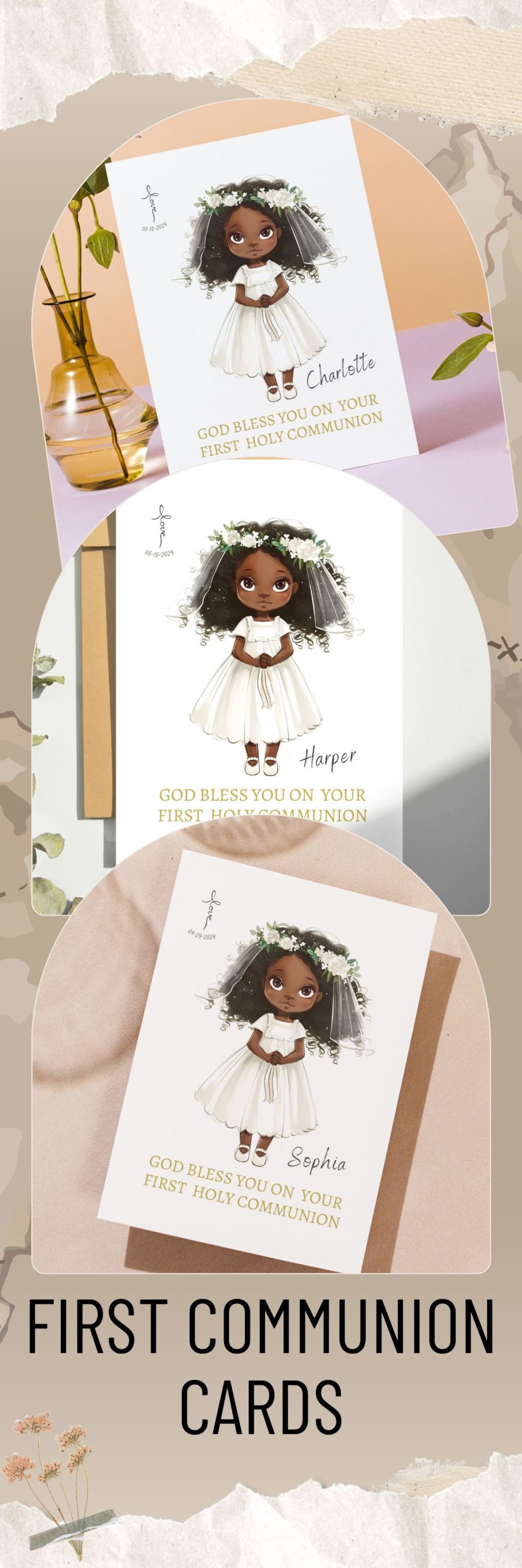 First Holy Communion Card for Girl Personalized Printable Digital ...