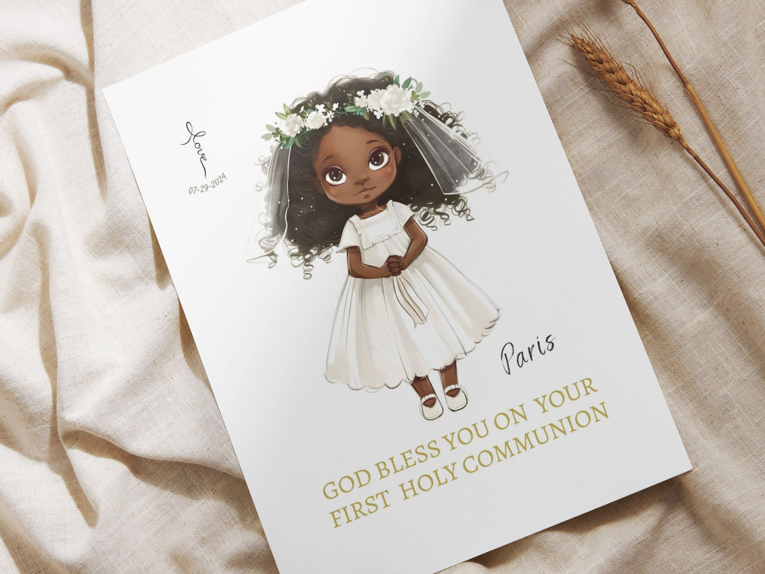 First Holy Communion Card for Girl Personalized Printable Digital ...