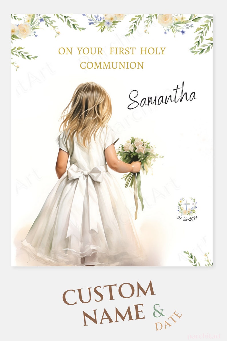 Personalized First Holy Communion Card for Granddaughter Printable Gift ...
