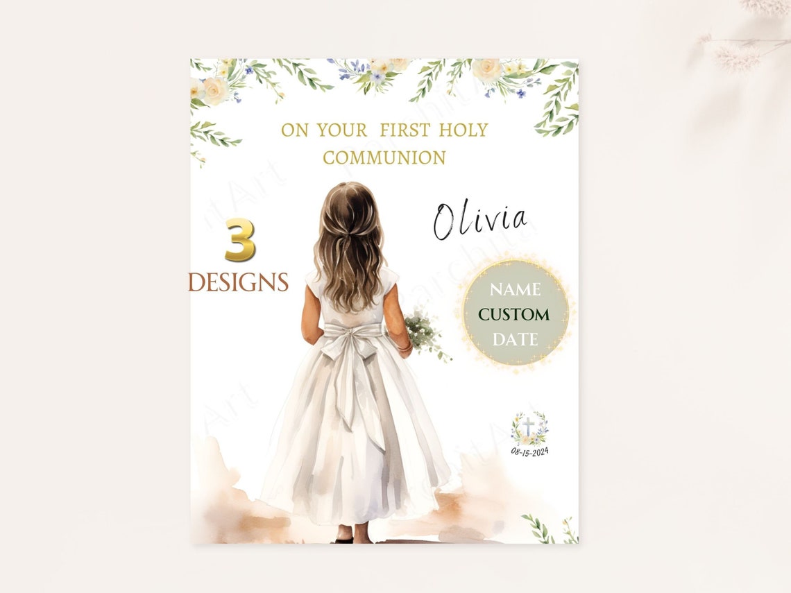 Personalized First Holy Communion Card for Granddaughter Printable Gift ...