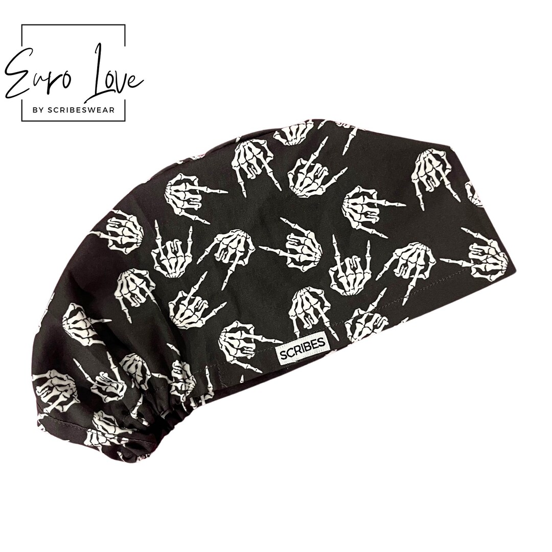 Charcoal Skeleton Hands Scrub Cap, Halloween Fall, Autumn Thanksgiving ...