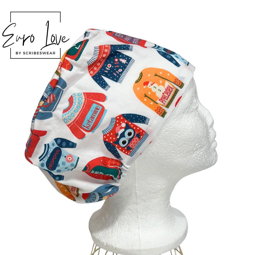 Ugly Sweater Anesthesia Med Scrub Cap | Funny Scrub Cap| Euro Scrub Cap ...