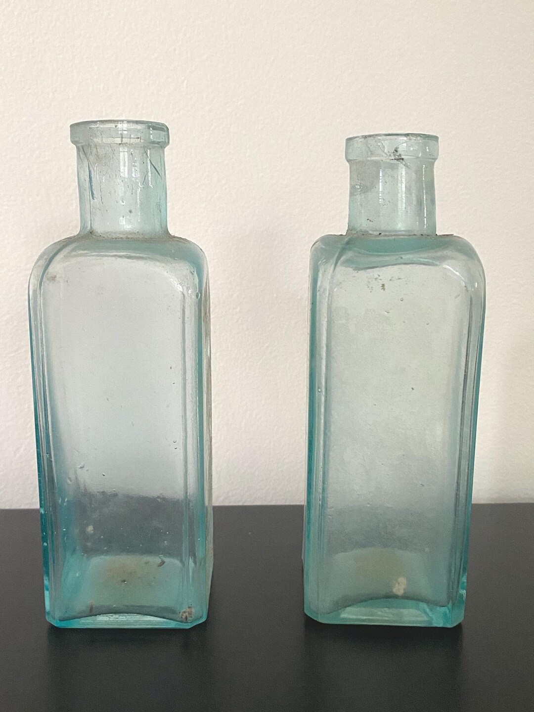 Old Aqua Rectangular Glass Bottle Pair - Etsy
