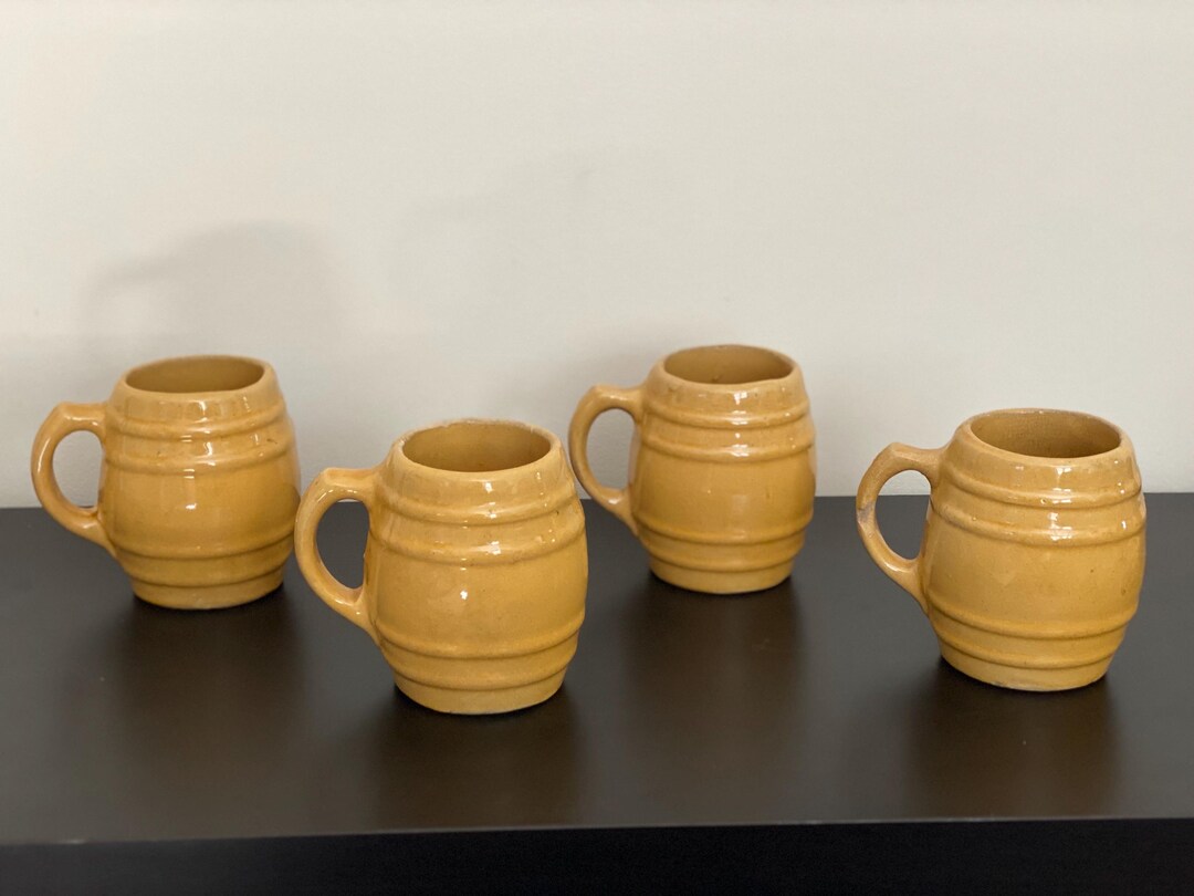 Set of 4 Mustard Yellow Stoneware Mugs - Etsy