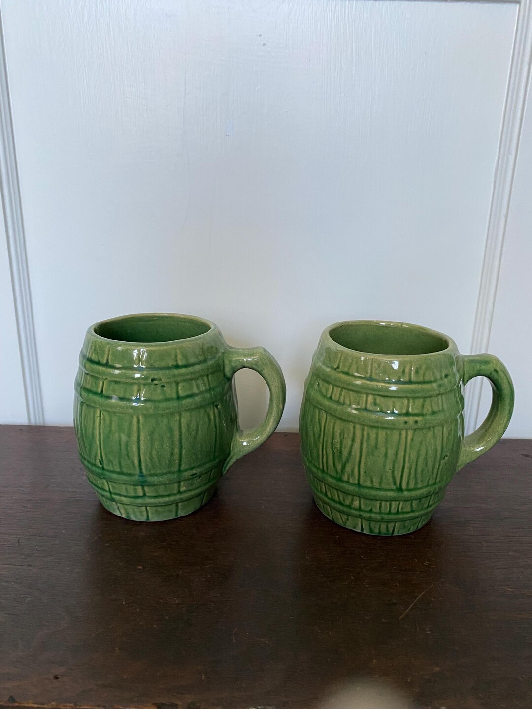 Pair Vintage Mccoy Green Barrel Mugs - Etsy