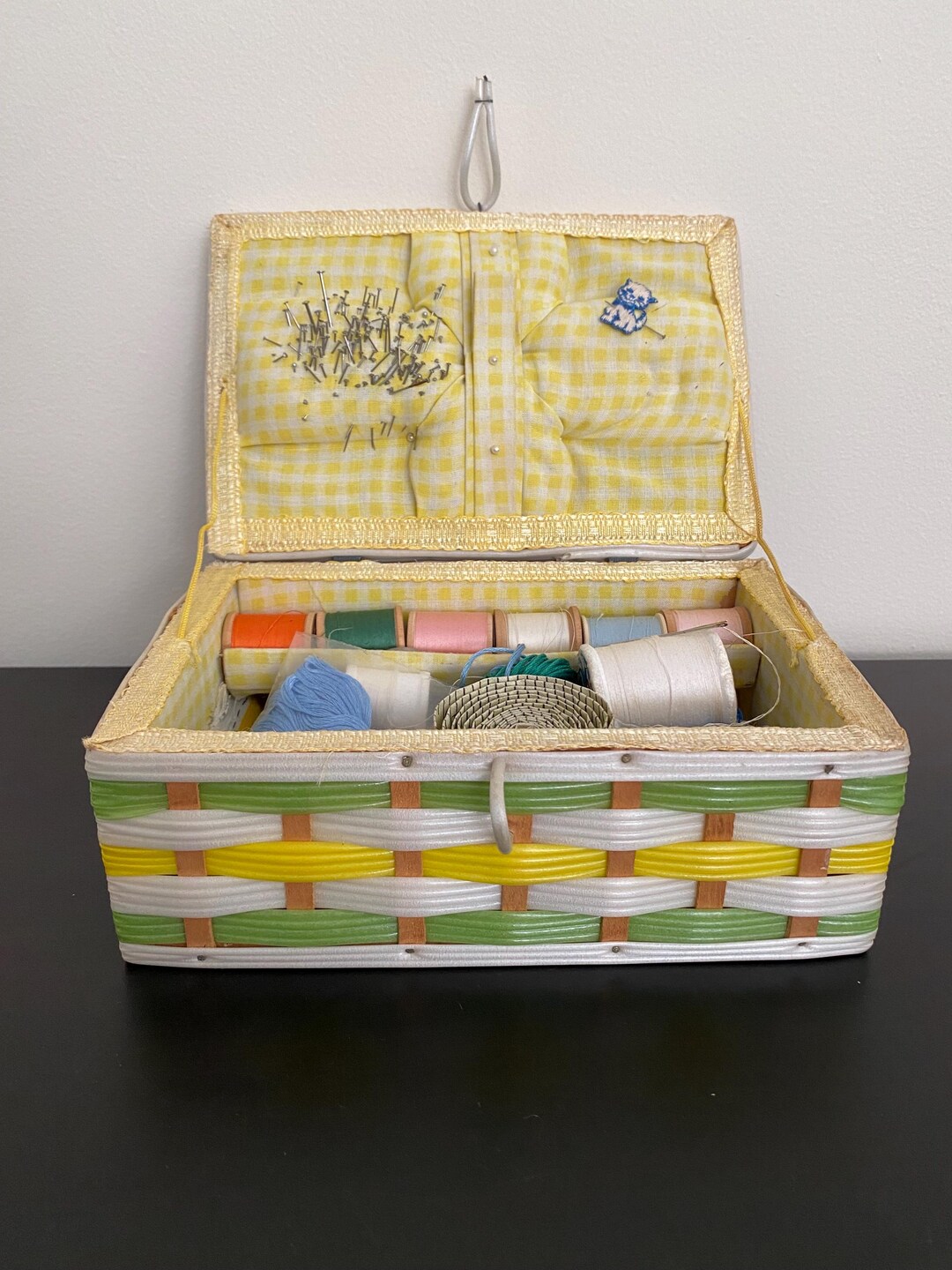 Vintage Plastic and Fabric Sewing Box With Supplies Made in Taiwan - Etsy
