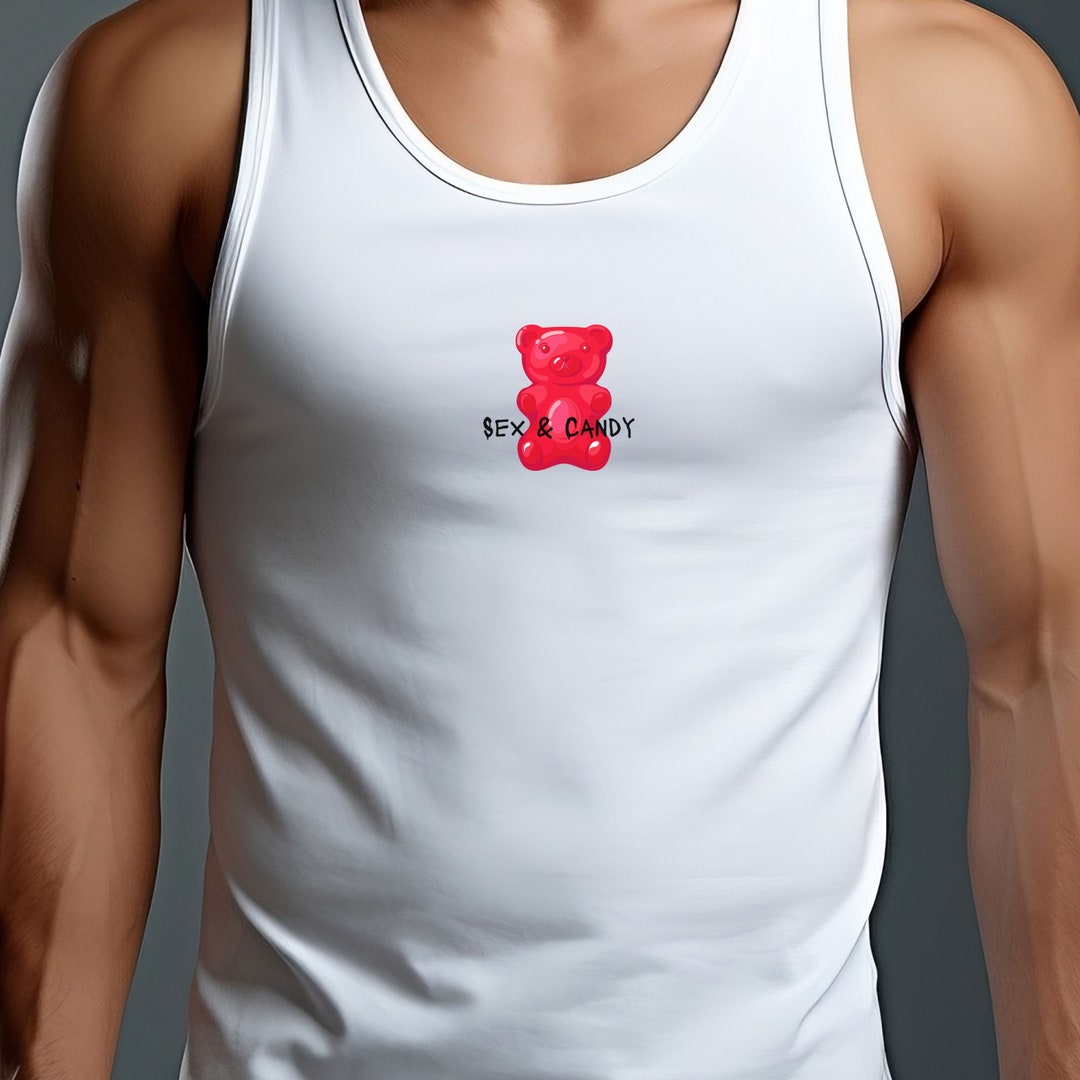 Mens Tank Top Playful Graphic Gummy Bear Sex And Candy Etsy