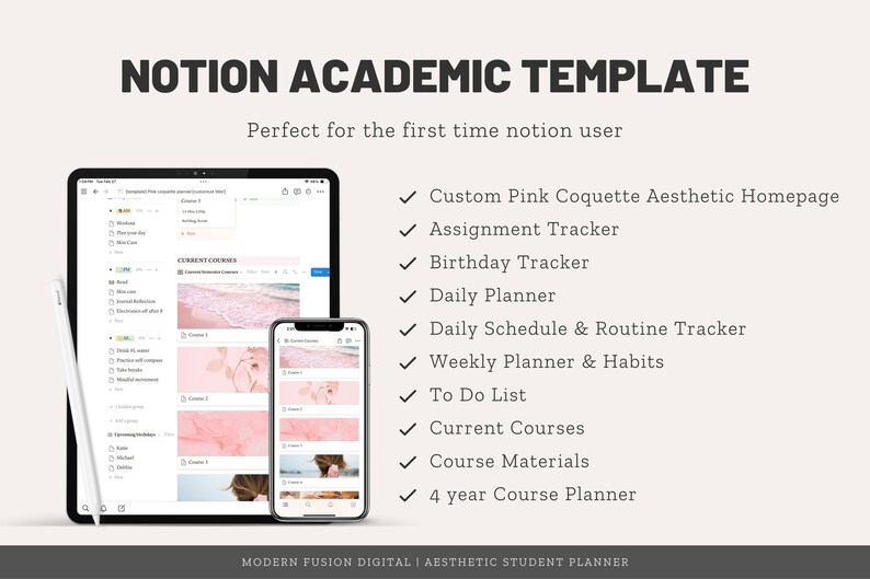 College Planner Notion Template | Academic Planner | Notion Dashboard ...