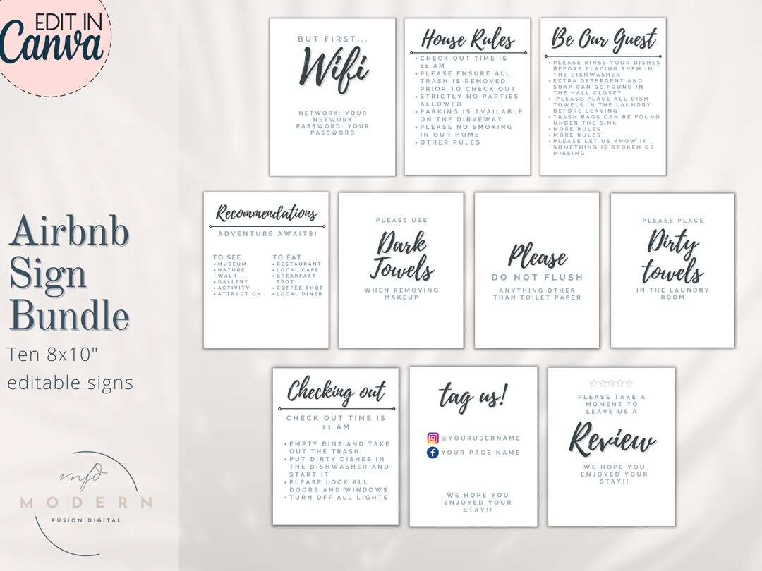 Airbnb Sign Bundle | Airbnb Signs | Personalized Airbnb Sign | Airbnb ...