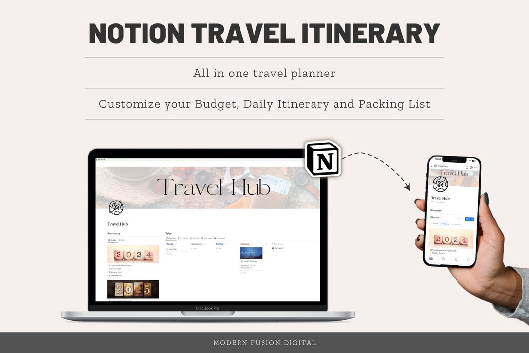 Travel Itinerary Notion Template | Travel Hub Notion Dashboard ...