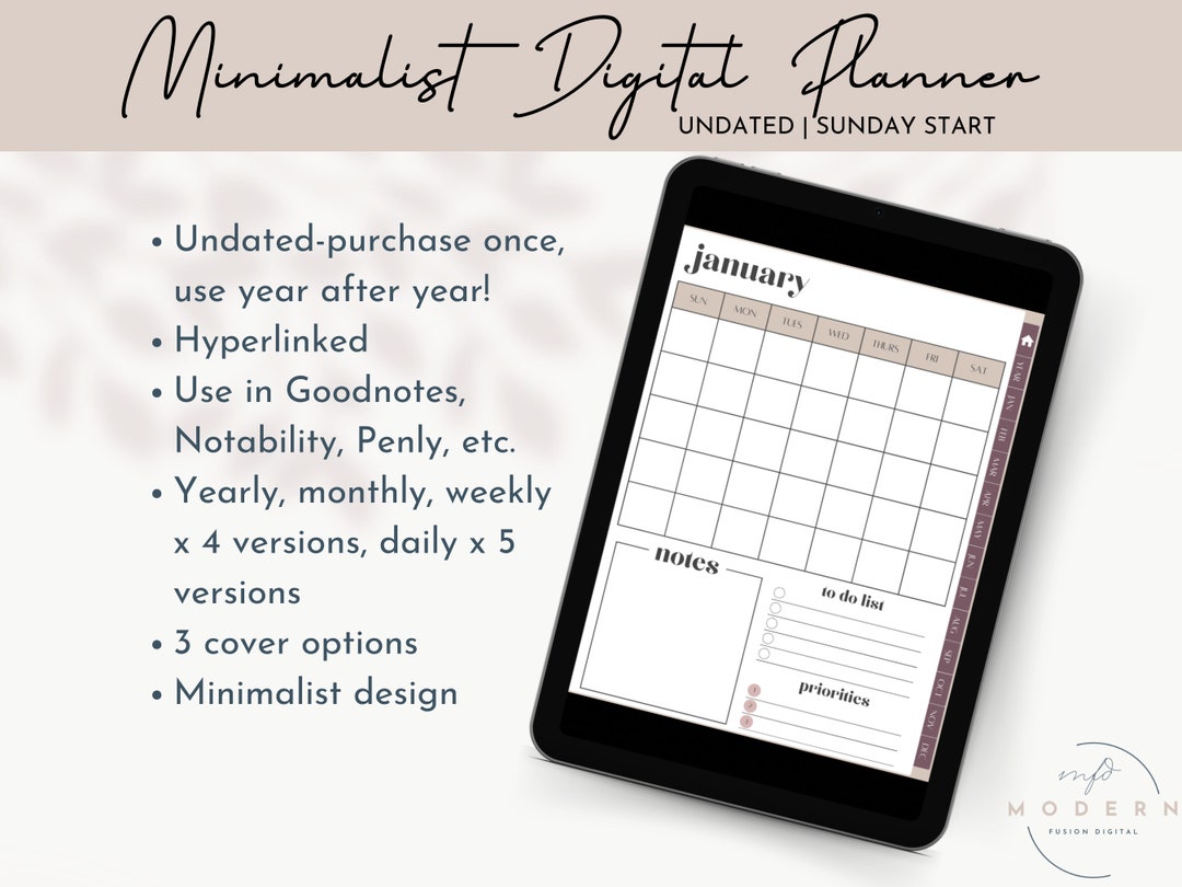 Minimalist Digital Planner Goodnotes | Undated Digital Planner ...