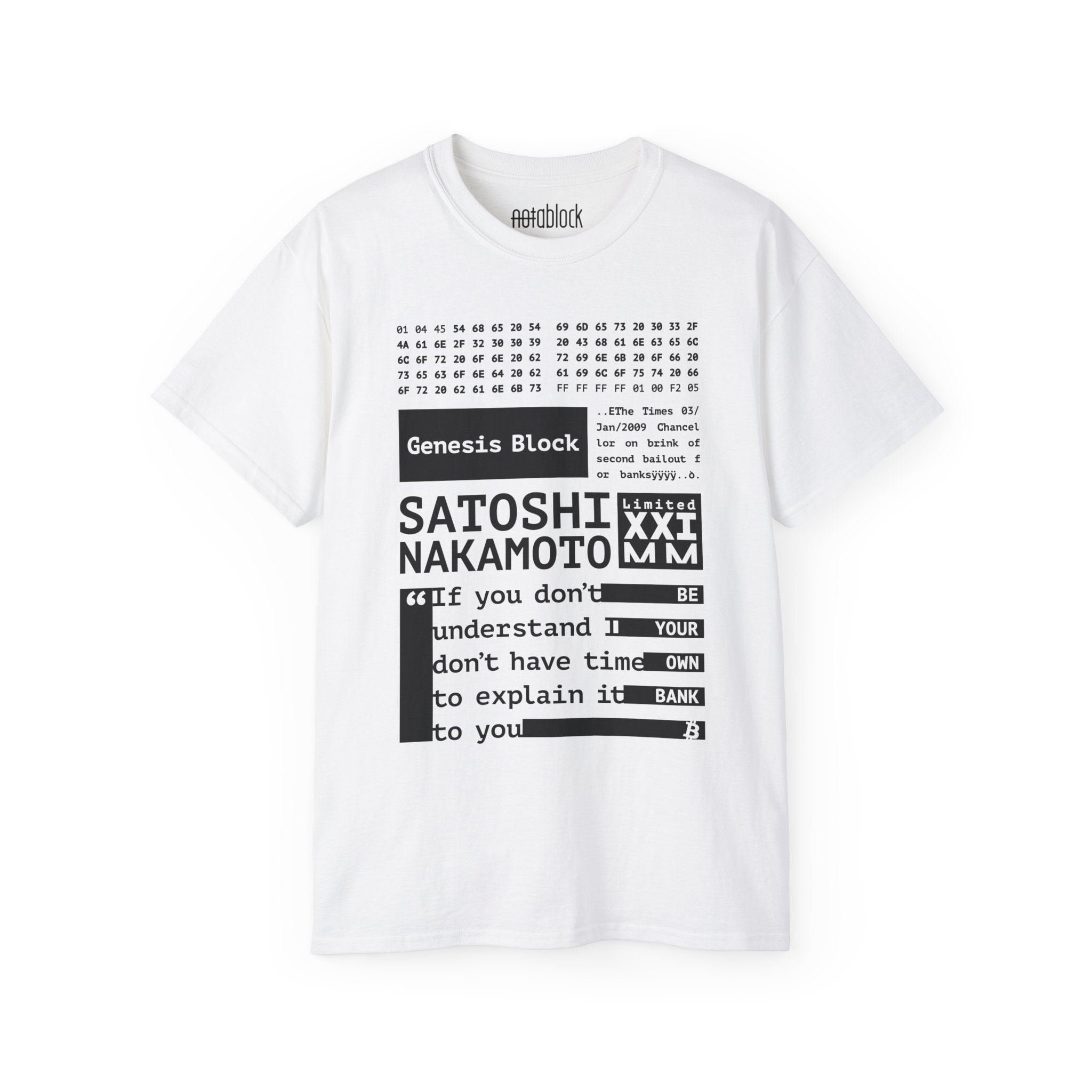 Bitcoin Satoshi Nakamoto Genesis Block T-shirt Cryptocurrency Graphic ...