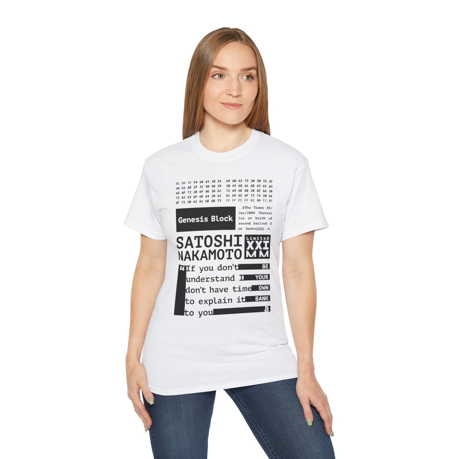 Bitcoin Satoshi Nakamoto Genesis Block T-shirt Cryptocurrency Graphic ...