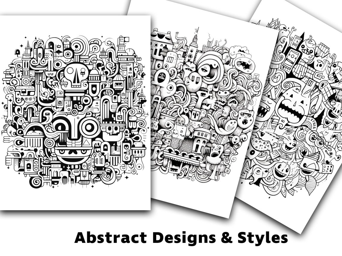 100 Doodle Art Coloring Pages, Artistic Doodle Worlds & Patterns, Adult ...