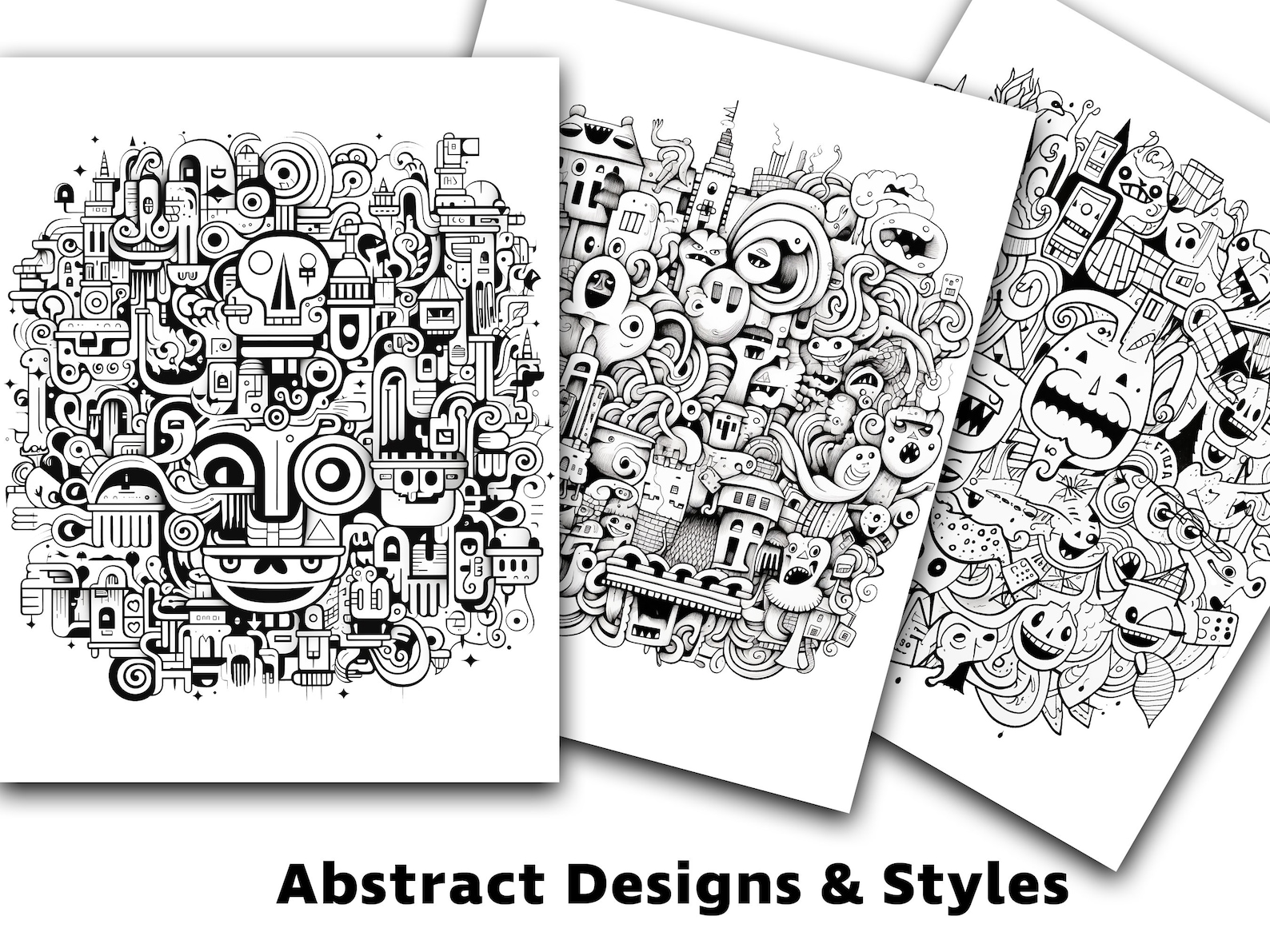 100 Doodle Art Coloring Pages, Abstract Designs (printable PDF) - Etsy