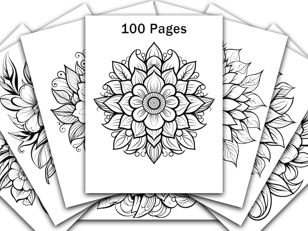 100 Floral Mandala Coloring Pages, Adult Digital Coloring Book ...