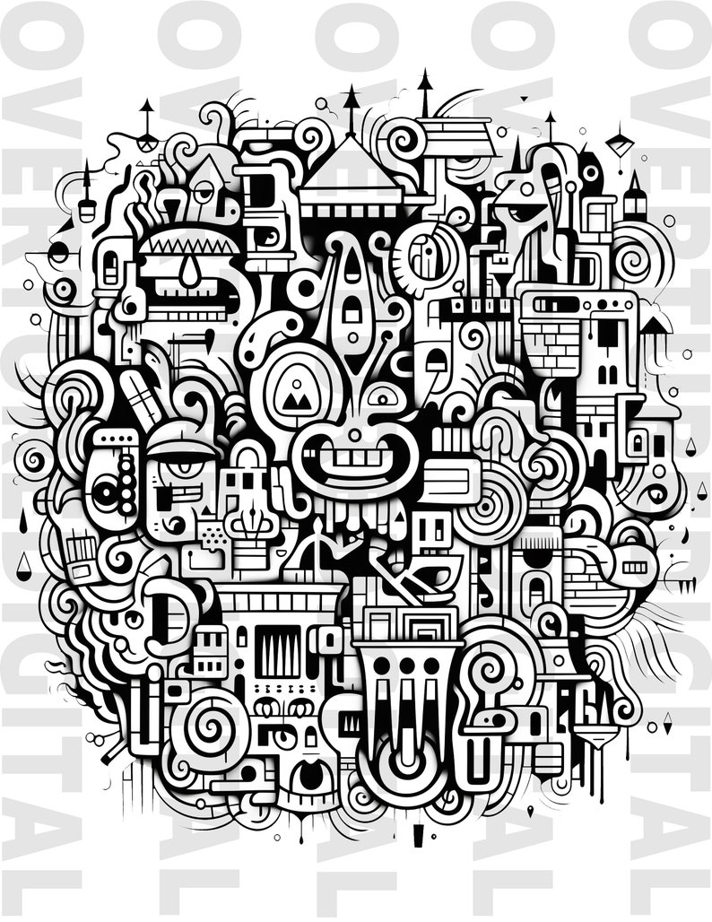 100 Doodle Art Coloring Pages, Artistic Doodle Worlds & Patterns, Adult ...