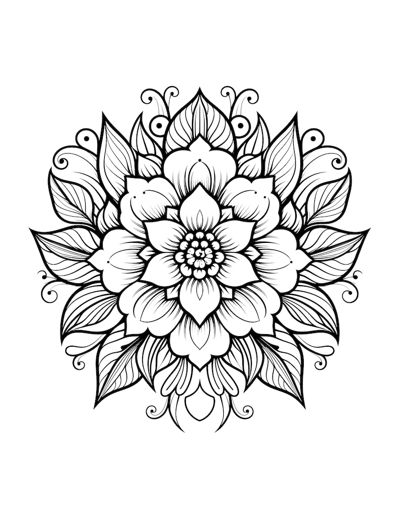 100 Floral Mandala Coloring Pages, Adult Digital Coloring Book ...