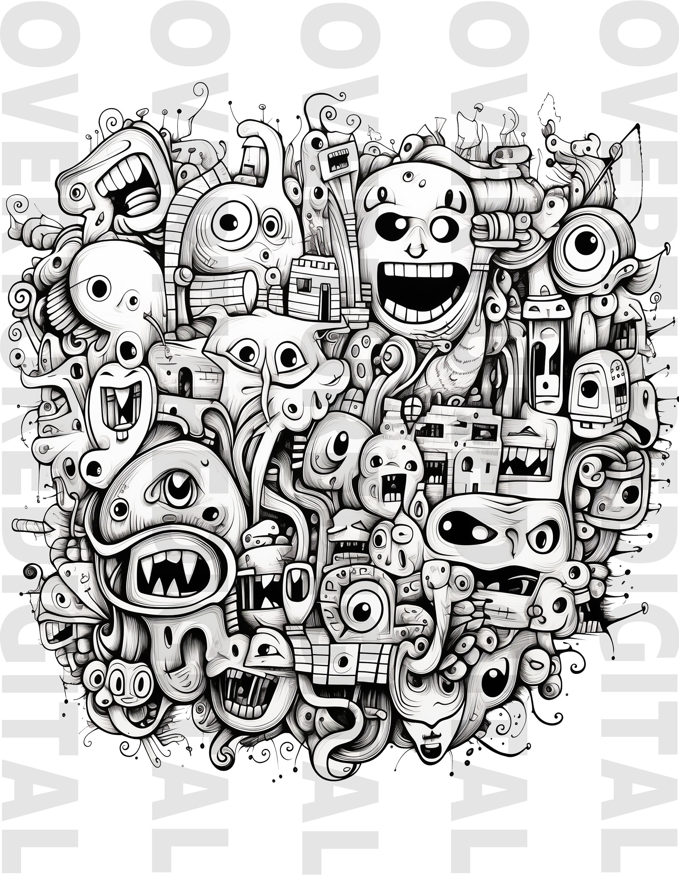 100 Doodle Art Coloring Pages, Abstract Designs (printable PDF) - Etsy