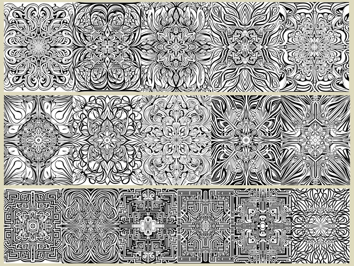 32 Fractal Pattern Coloring Page Designs, Adult Digital Coloring Book ...