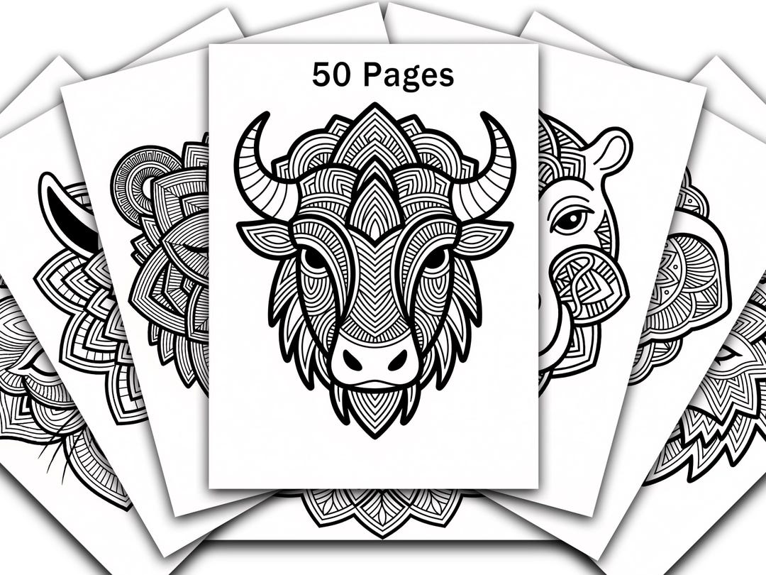 50 Animal Face Mandala Coloring Pages, Zentangle Design Adult Coloring ...