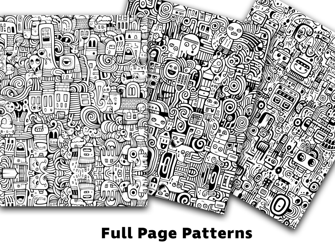 100 Doodle Art Coloring Pages, Artistic Doodle Worlds & Patterns, Adult ...