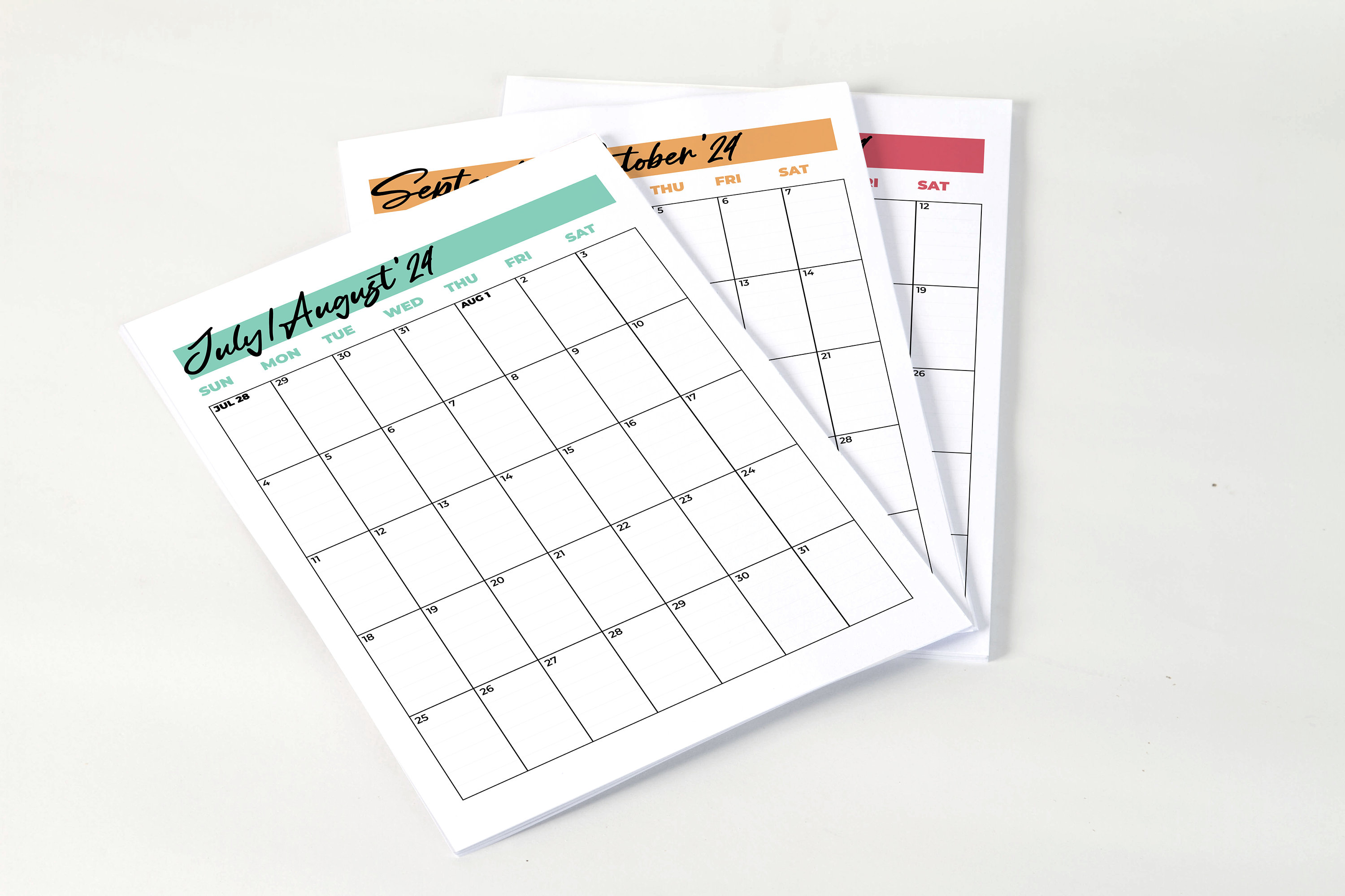2024 Printable and Fillable Calendar // 6 Different Colors, One-of-a ...