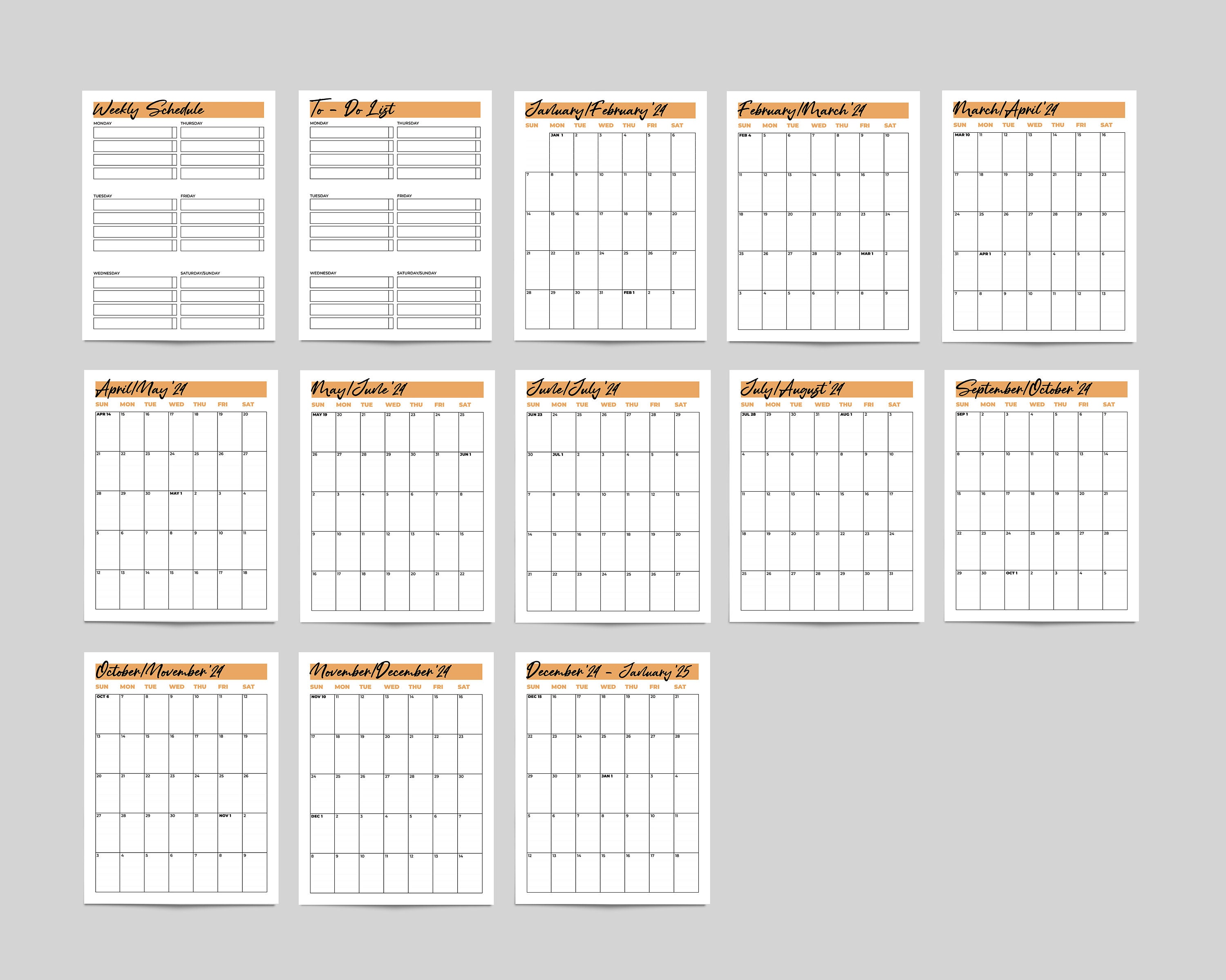 2024 Printable and Fillable Calendar // 6 Different Colors, One-of-a ...