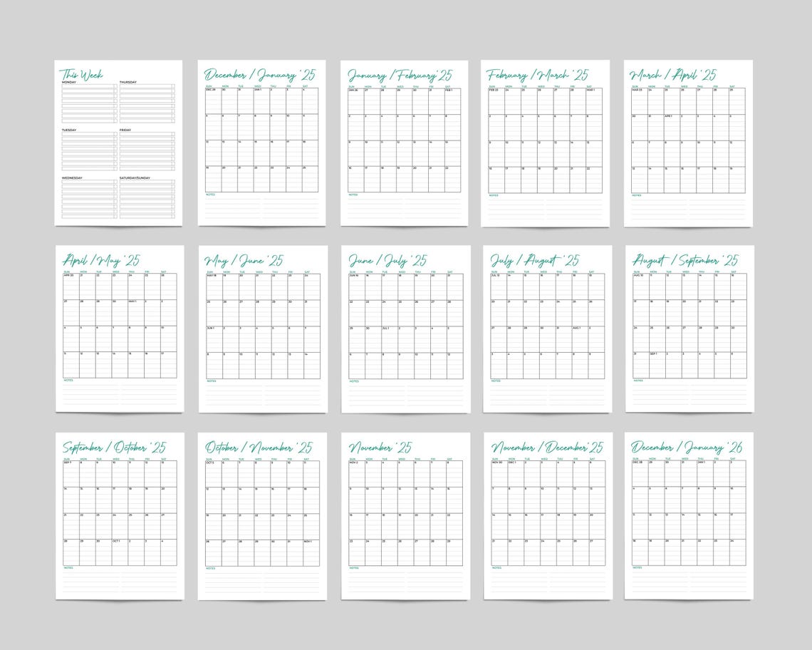 2025 Printable and Fillable Calendar // Boxed Design, 4 Different ...