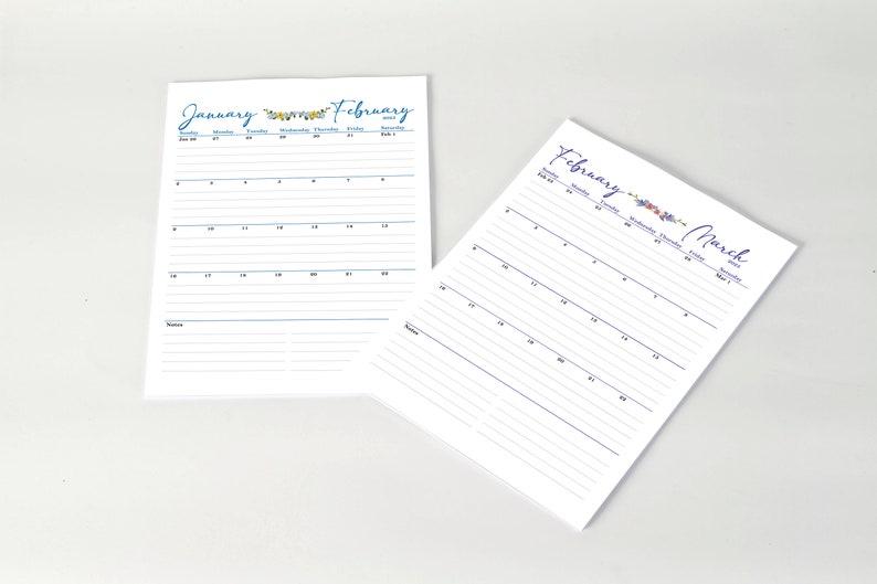 2025 Printable and Fillable Calendar // Floral Design, Unique Layout ...