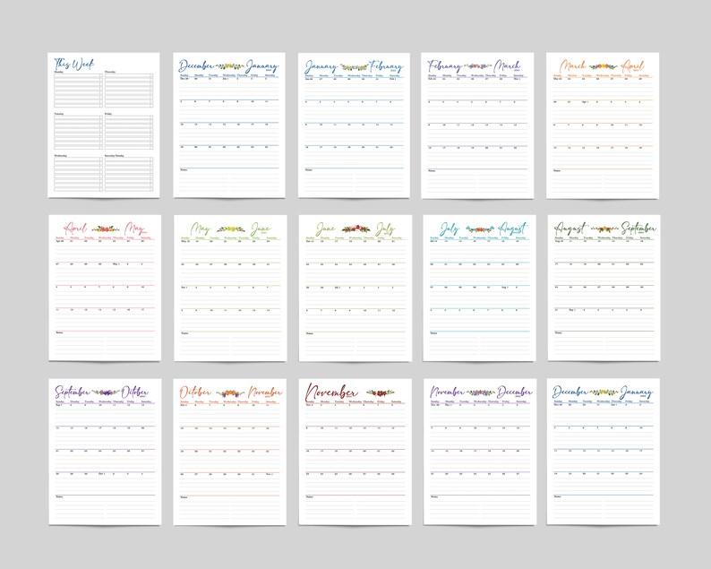 2025 Printable and Fillable Calendar // Floral Design, Unique Layout ...