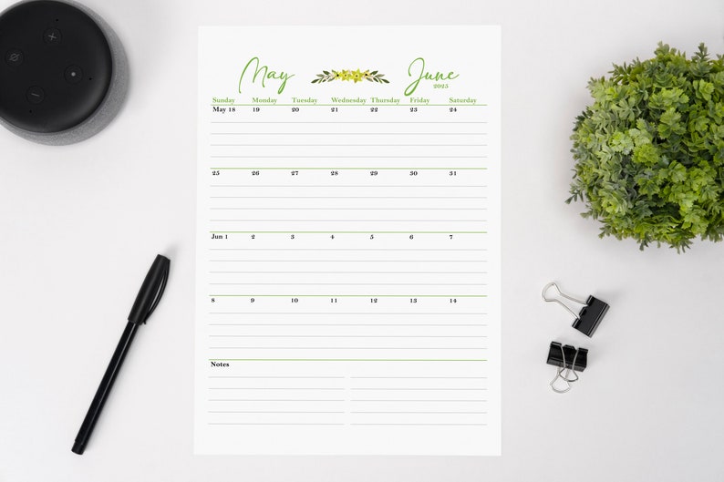 2025 Printable and Fillable Calendar // Floral Design, Unique Layout ...