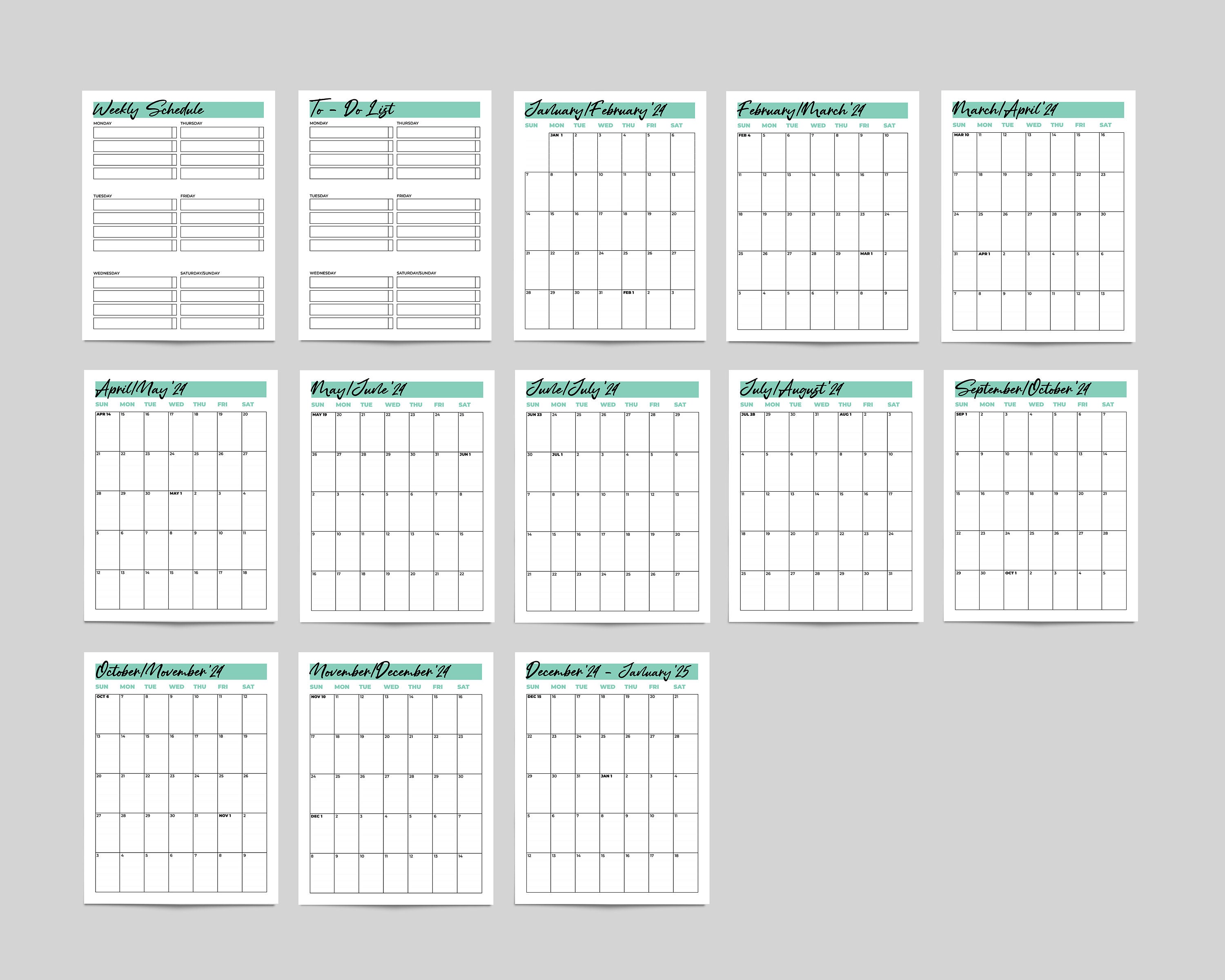 2024 Printable and Fillable Calendar // 6 Different Colors, One-of-a ...