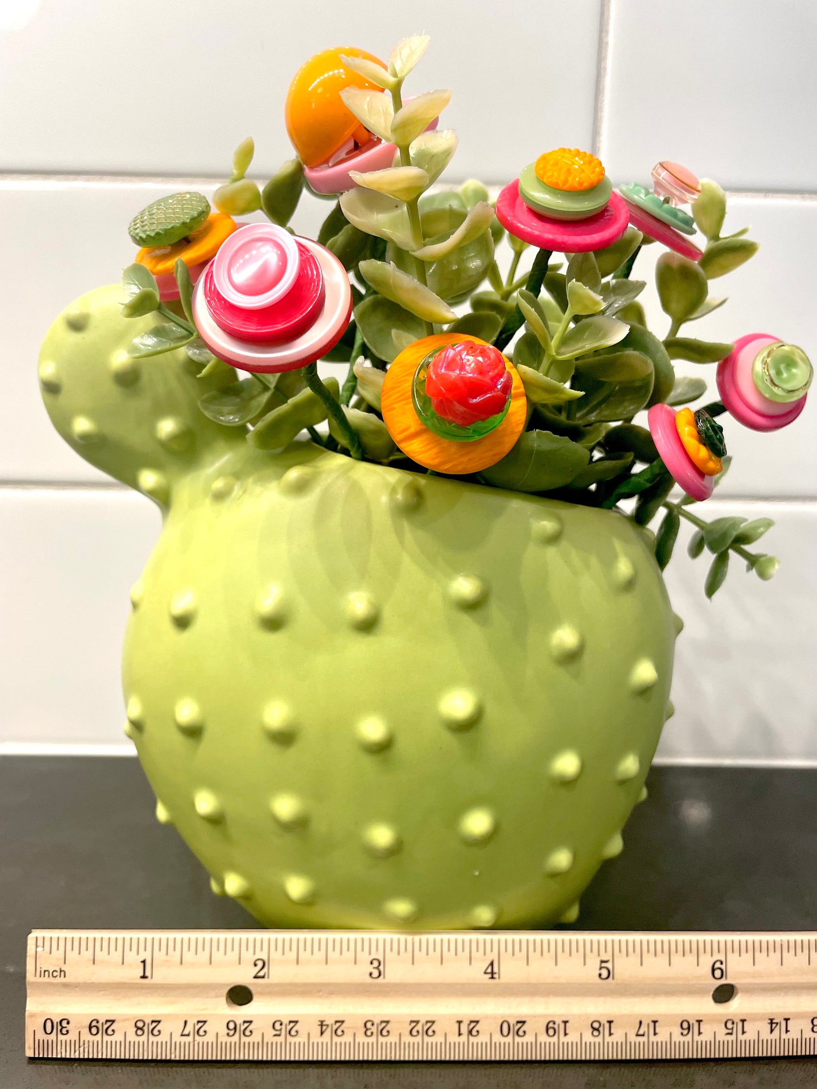 Vintage Cactus Decor, OOAK, Vintage Button Arrangement, Button Bouquet ...
